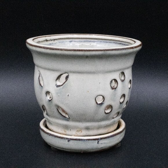 Accents | 5 White Ceramic Orchid Pot Planter W Attached Saucer Handmade ...